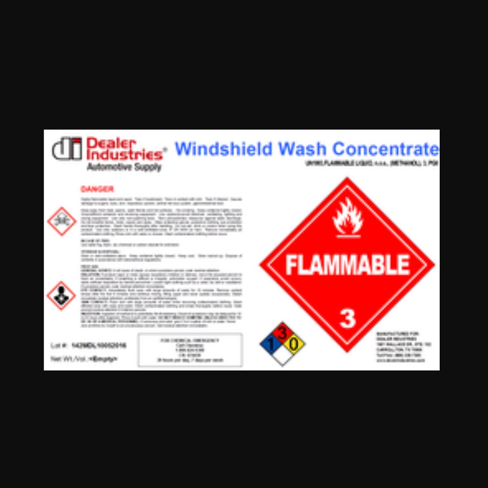 Label-Di1500 Windshield Washer Conc | Dealer Industries